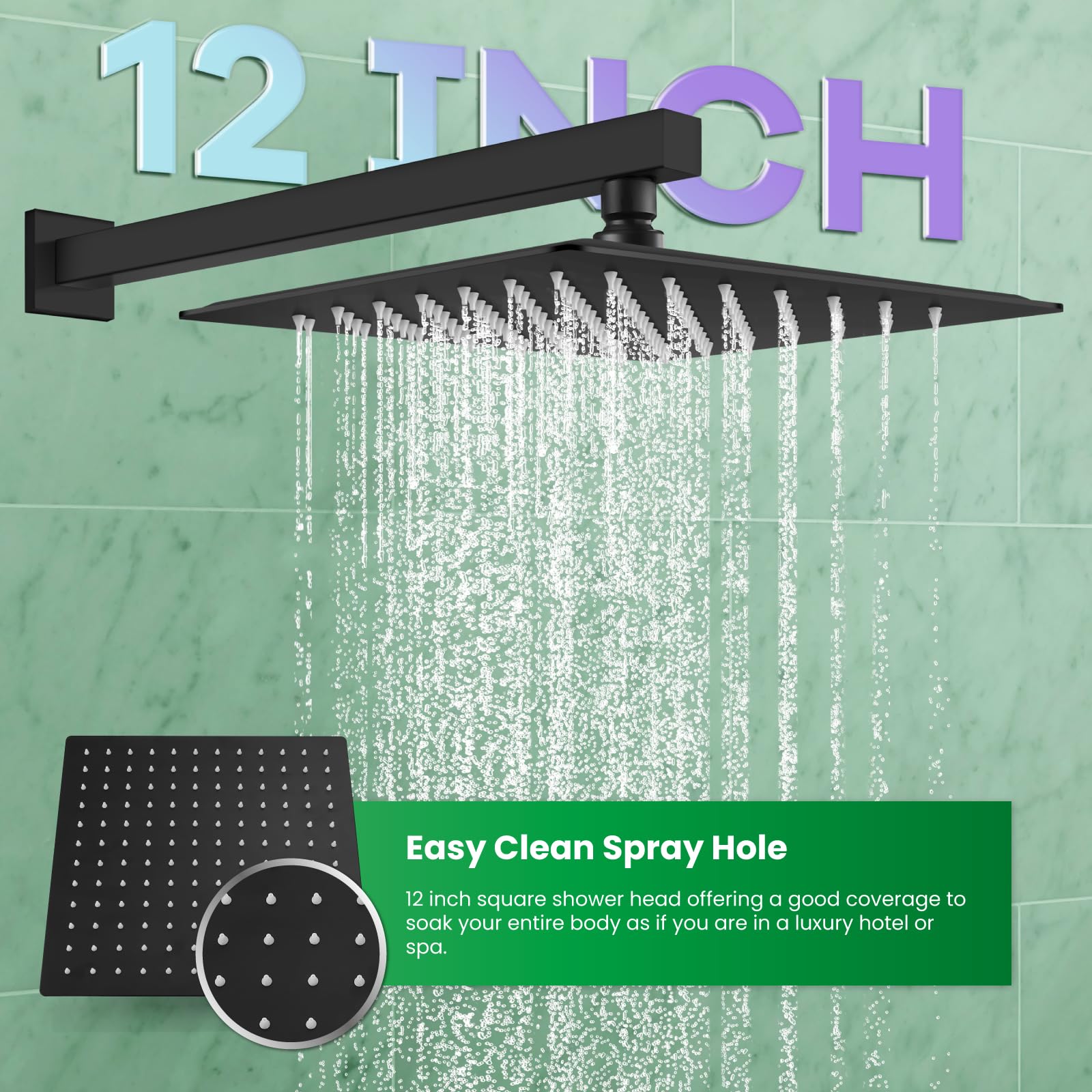 gotonovo Rainfall Bathroom Shower System Rain Shower Head and Handle Set Wall Mounted Shower Complete Combo Solid Brass Pressure Balancing Shower Mixer Valve 12 Inch Matte Black