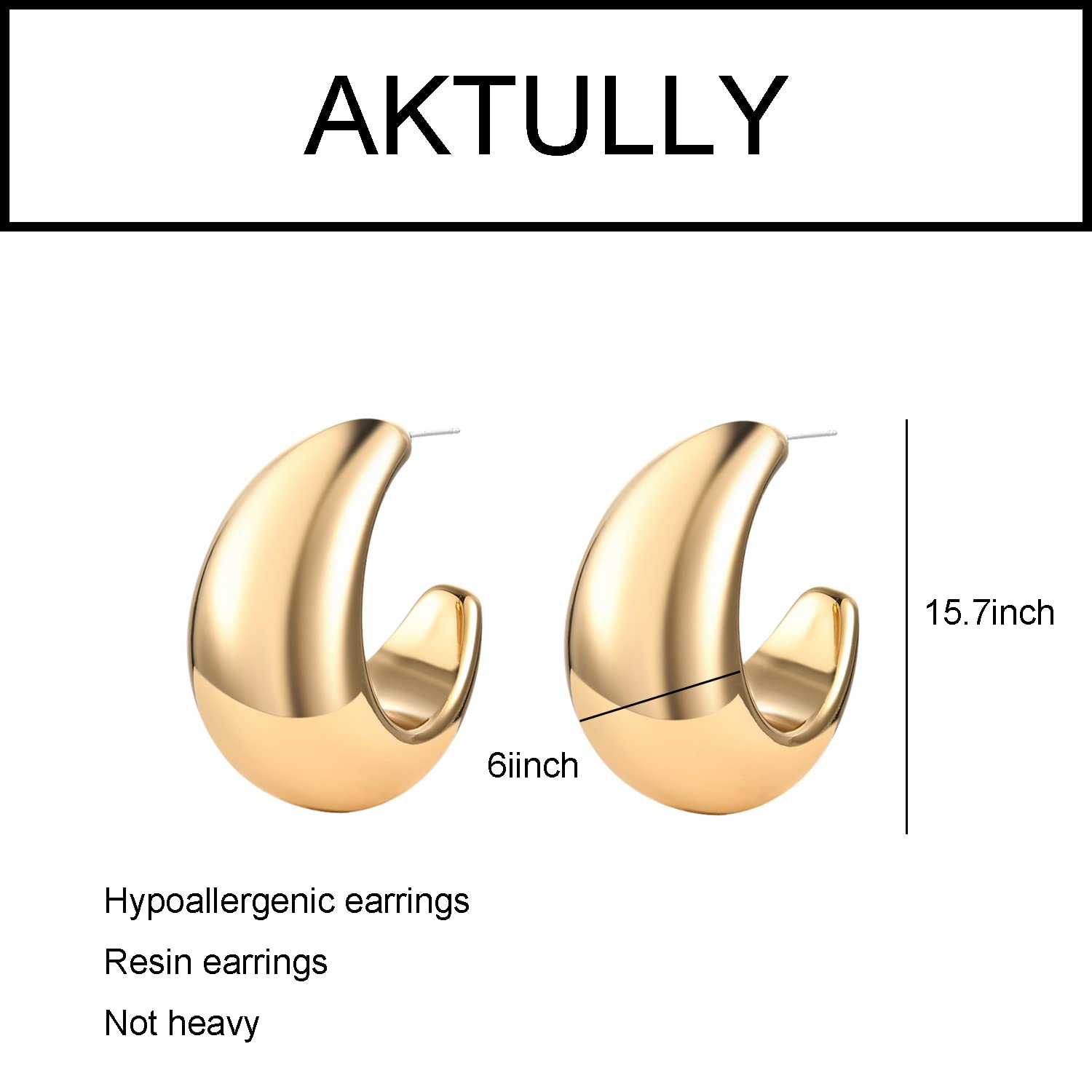 Chunky Gold Stud Half Hoop Earrings for Women Post Thick Huggie Earrings 18K Gold Stud Half Open Earrings Hypoallergenic Jewelry (Gold)