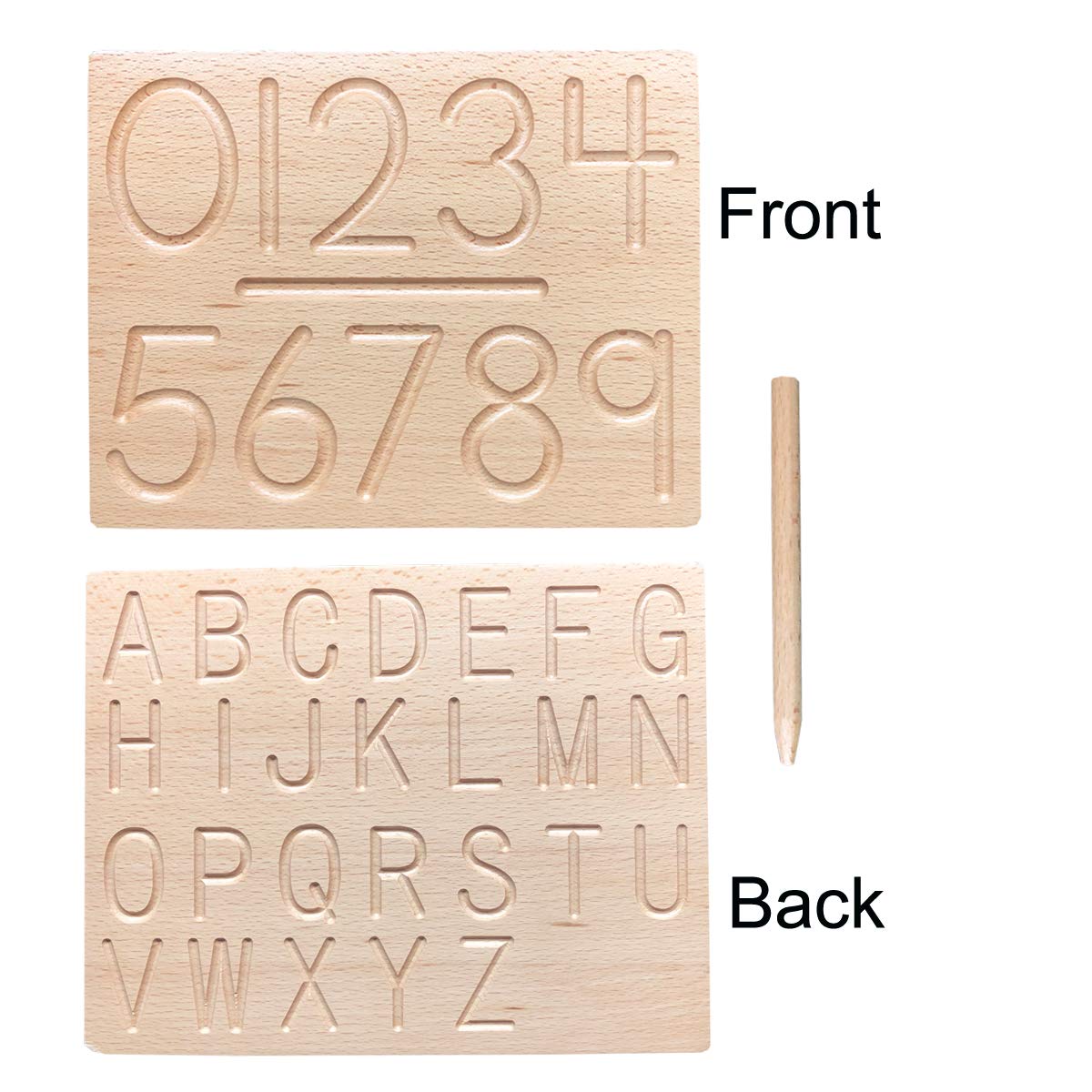 Mfumyy Montessori Alphabet Number Tracing Boards Double Sided Wooden Learn to Write ABC 123 Board Writing Practice Board for Kids Preschool Educational Toy,Homeschool Supplies (ABC+123 Board)
