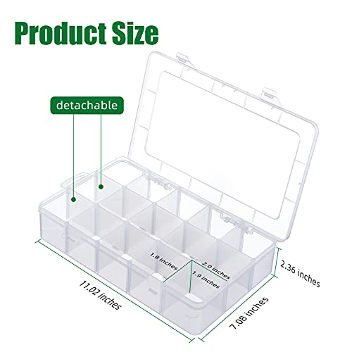 iBune 15 Grids Large Plastic Compartment Container for Washi Tape, Bead Storage Organizer Box Case with Removable Dividers for Jewelry Craft Tackles Tools, Size 11 x 7 x 2.3 in, White¡