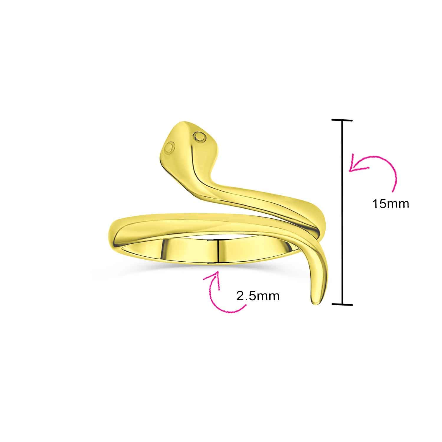 Bling Jewelry Minimalist Delicate Midi Knuckle Thin 1MM Band Stackable Bypass Wrap Snake Serpent Ring For Teen 14K Gold Plated .925 Sterling Silver