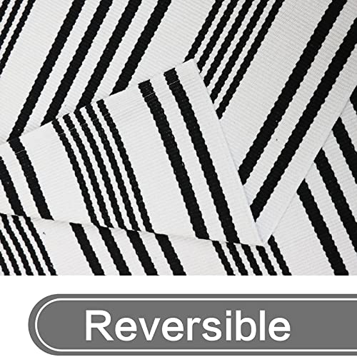 MUBIN Cotton Black and White Striped Rug, 27.5" x 43" Outdoor Reversible Hand Woven Washable Rug Porch Entryway Stripe Carpet for Layered Front Door Mats