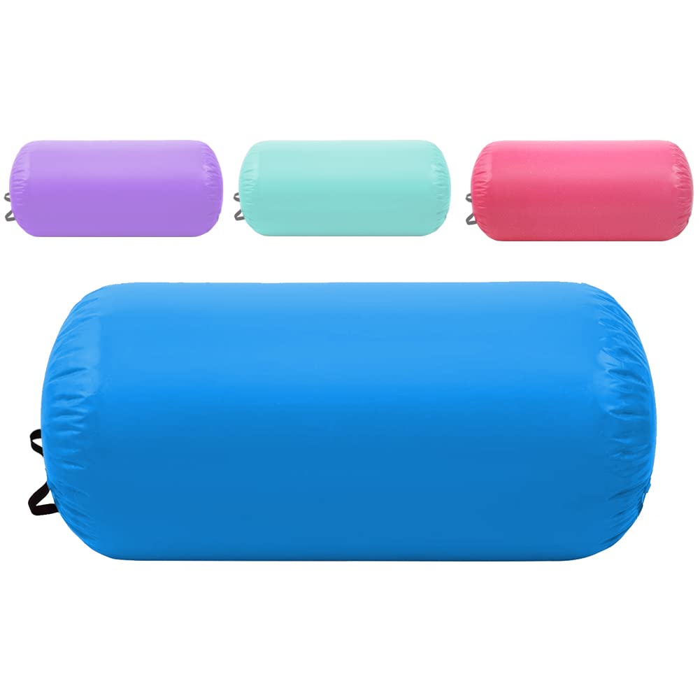 BYBAG Air Barrel Back Roller Inflatable Tumbling Mat with Electric Pump,Tumble Track Gymnastic Equipment Exercise Mats for Home Use,Gym Training,Cheer leading,Yoga (BLUE, 75CM*120CM)