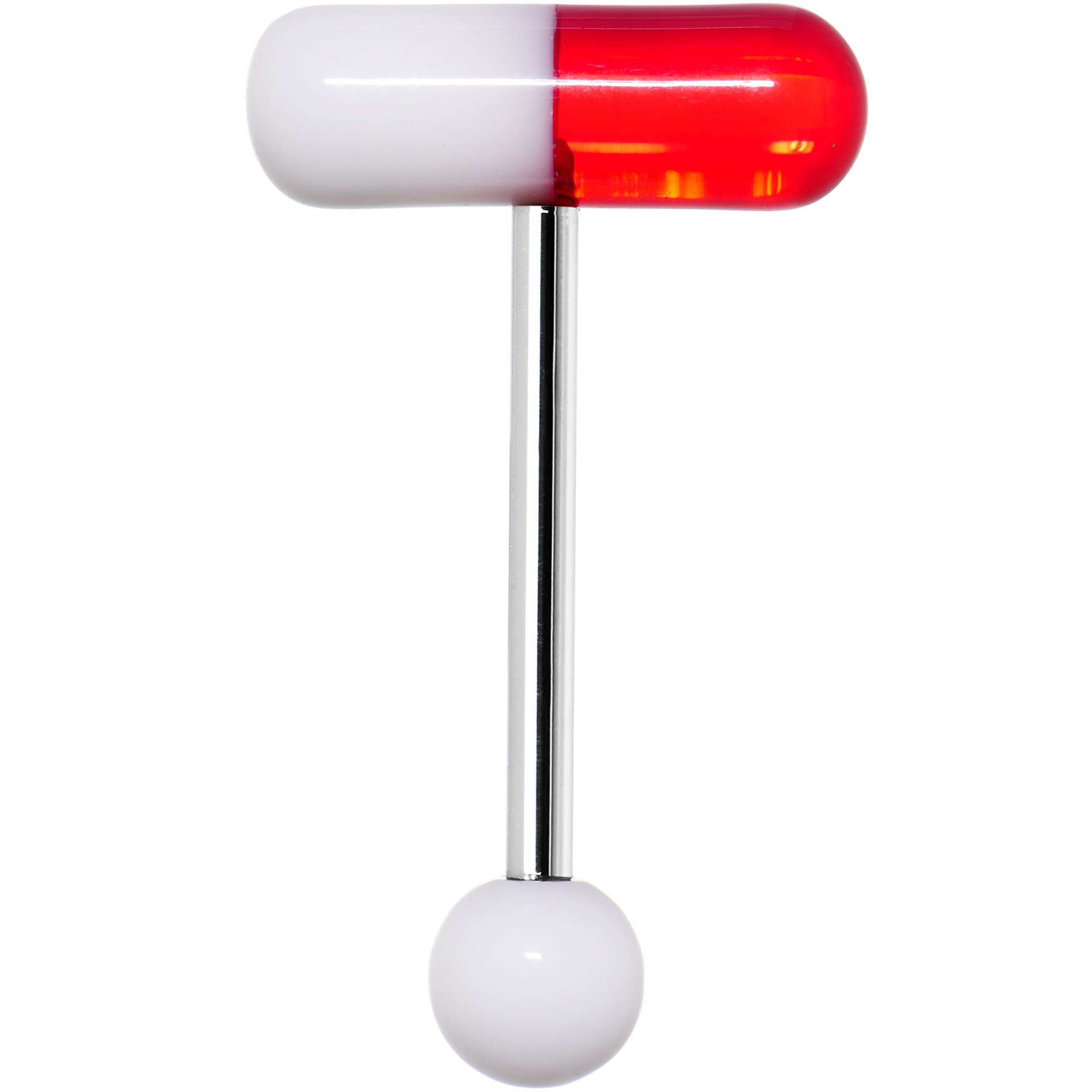 Body Candy Stainless Steel Red White Acrylic Capsule Pill Top Barbell Tongue Ring