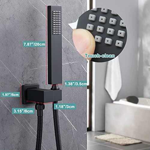 ENGA Bathroom Square Matte Black Solid Brass Hand Held Shower Head With Wall Connector and Hose System Wall Mount Handheld Showerheads Set