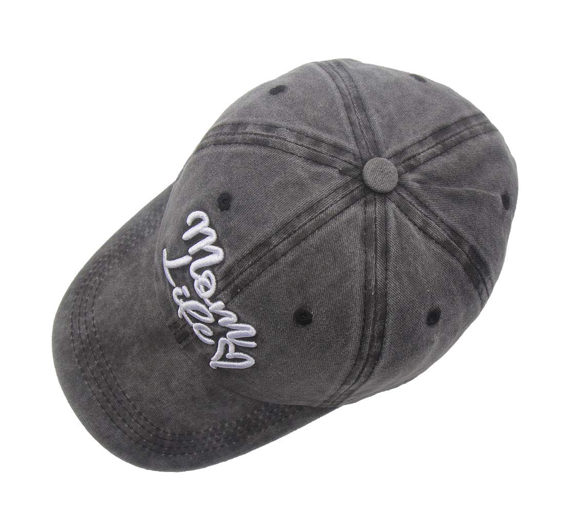 Splash Brothers Customized Mom Life Heart Embroidered Baseball Cap, Vintage Washed Distressed Adjustable Denim Hat for Women Mom Mama Grandma