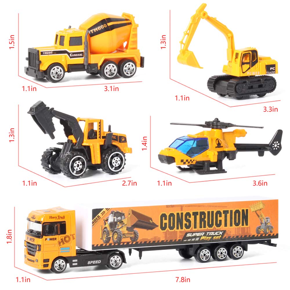 Jenilily Construction Toys Truck Die-cast Vehicle Transporter Car Set Excavator Dump Truck Digger Backhoe for Boys Kids 3 4 5 Years Old