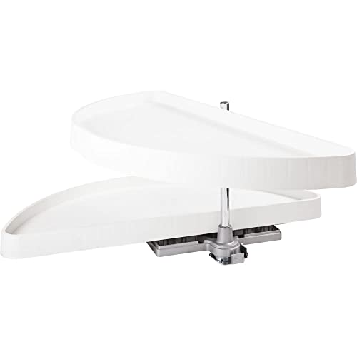 Hardware Resources 38" Plastic Lazy Susan Blind Corner Cabinet Organizer - Sturdy Polymer Plastic Trays, White Finish - Universal Design for Left & Right-Hand Cabinets - Fits 17.5" Cabinet Opening