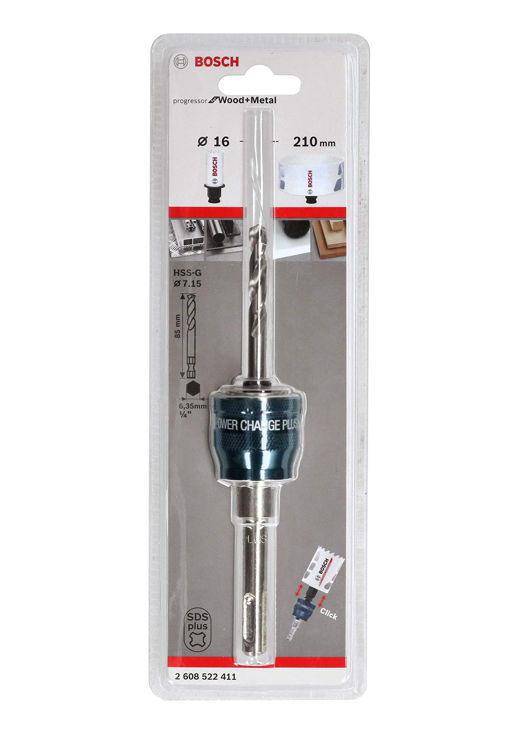 Bosch 2608522411 Power Change System PC Adaptor SDS Plus Including Drill Bit HSS-G Diameter 7.15 x 85 mm