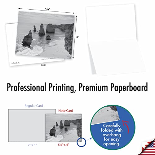 The Best Card Company - 10 Blank Note Cards with Envelopes (4 x 5.12 Inch) - Black & White Photos, Bulk Boxed Set - On the Rocks M3309