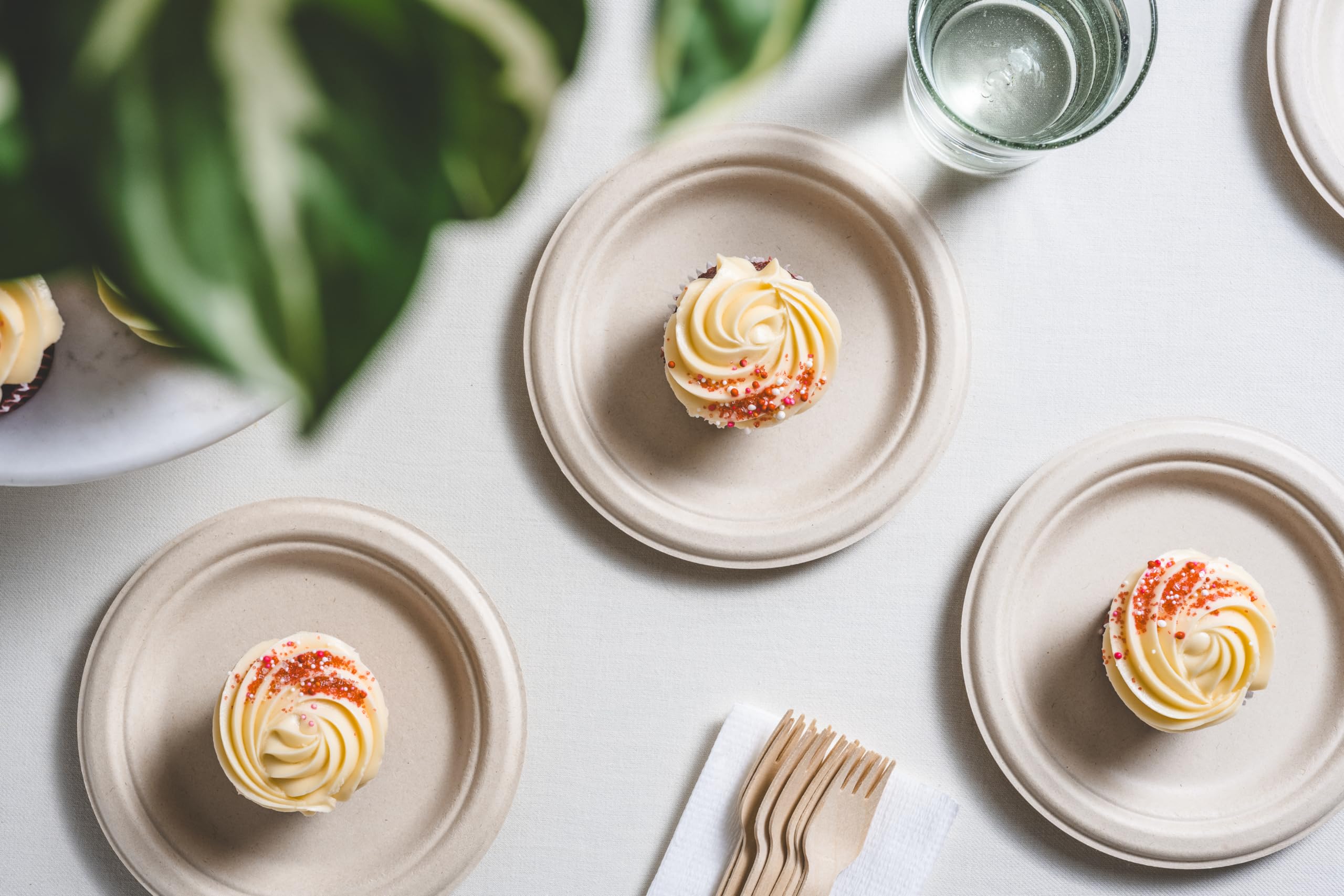 COMPOSTABLE 7 inch [125 pack] PLATES Biodegradable Disposable Party Plates for Weddings, Birthday, Picnic, Camping, Household, Kids, Corporate and more