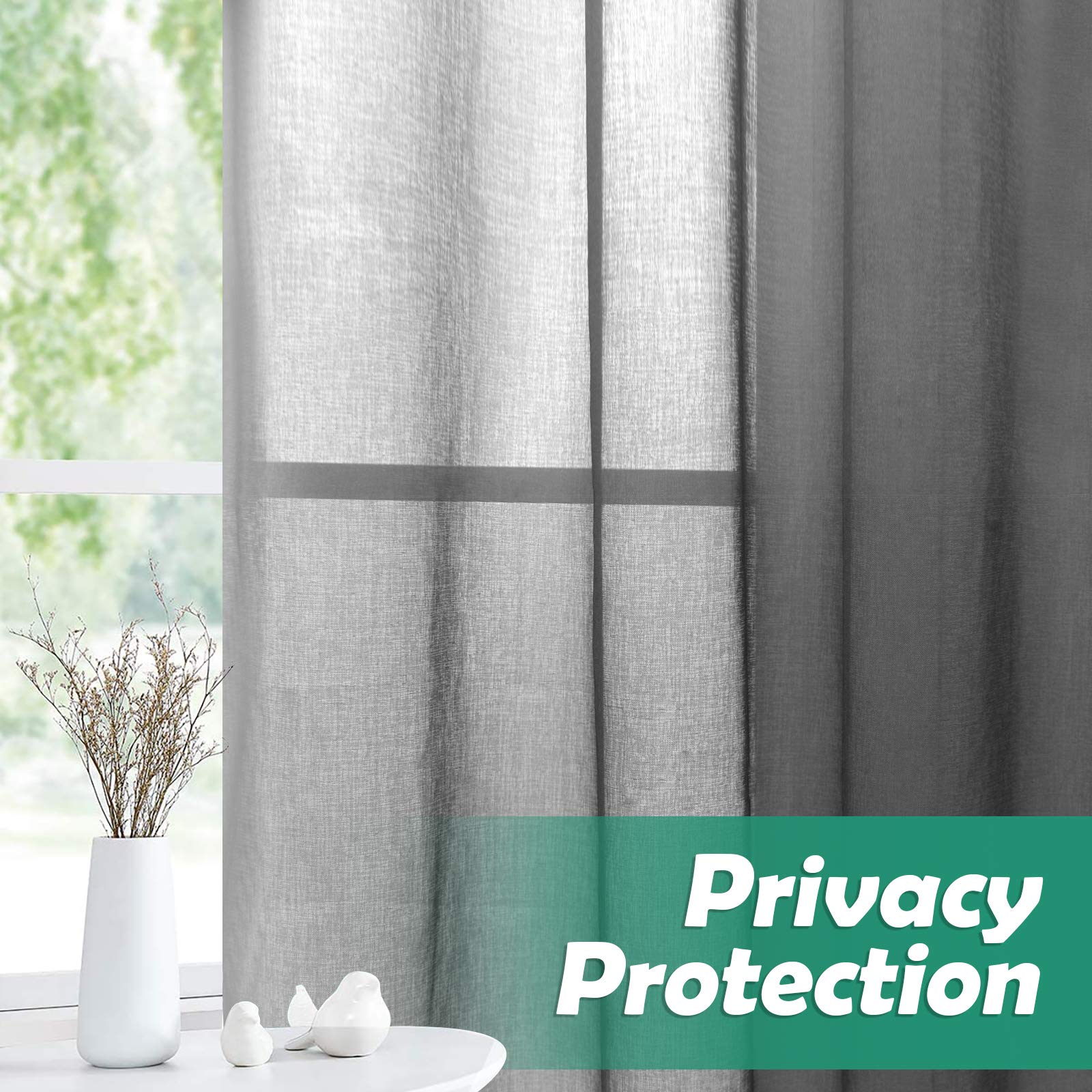 BGment Faux Linen Ombre Sheer Window Curtains for Living Room, Grommet Linear Gradient Light Filtering Semi Voile Sheer Curtain Panels for Kids Room, Set 2 Panels (Each 52 x 72 Inch, Grey)