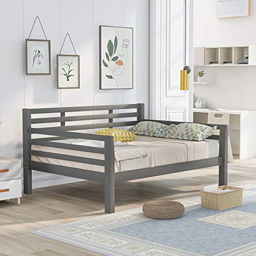 Harper & Bright Designs Full Size Daybed Frame, Wooden Full Day Bed with Wood Slat Support, Full Bed Frame, Full Size Sofa Bed for Bedroom, Living Room, No Box Spring Needed, (Full Size, Gray)
