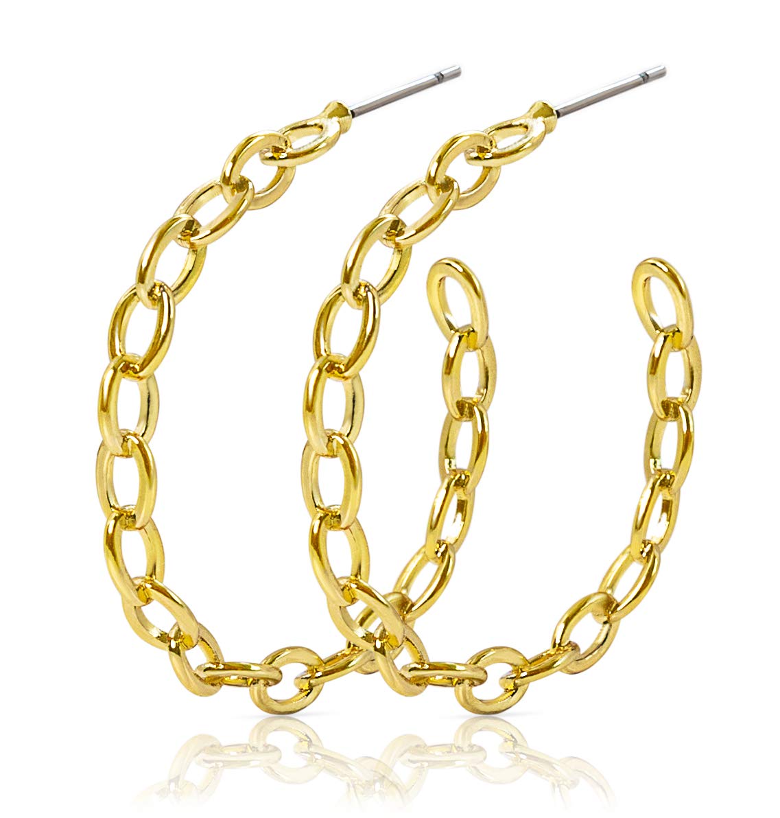 Benevolence LA Chain Hoop Earrings for Women, 14 Karat Gold Hoop Earrings for Women, 14k Real Gold Hoops Earrings, Chunky Gold Hoop Earrings, Large Gold Hoop Earrings, Women's Hoop Earrings 30mm