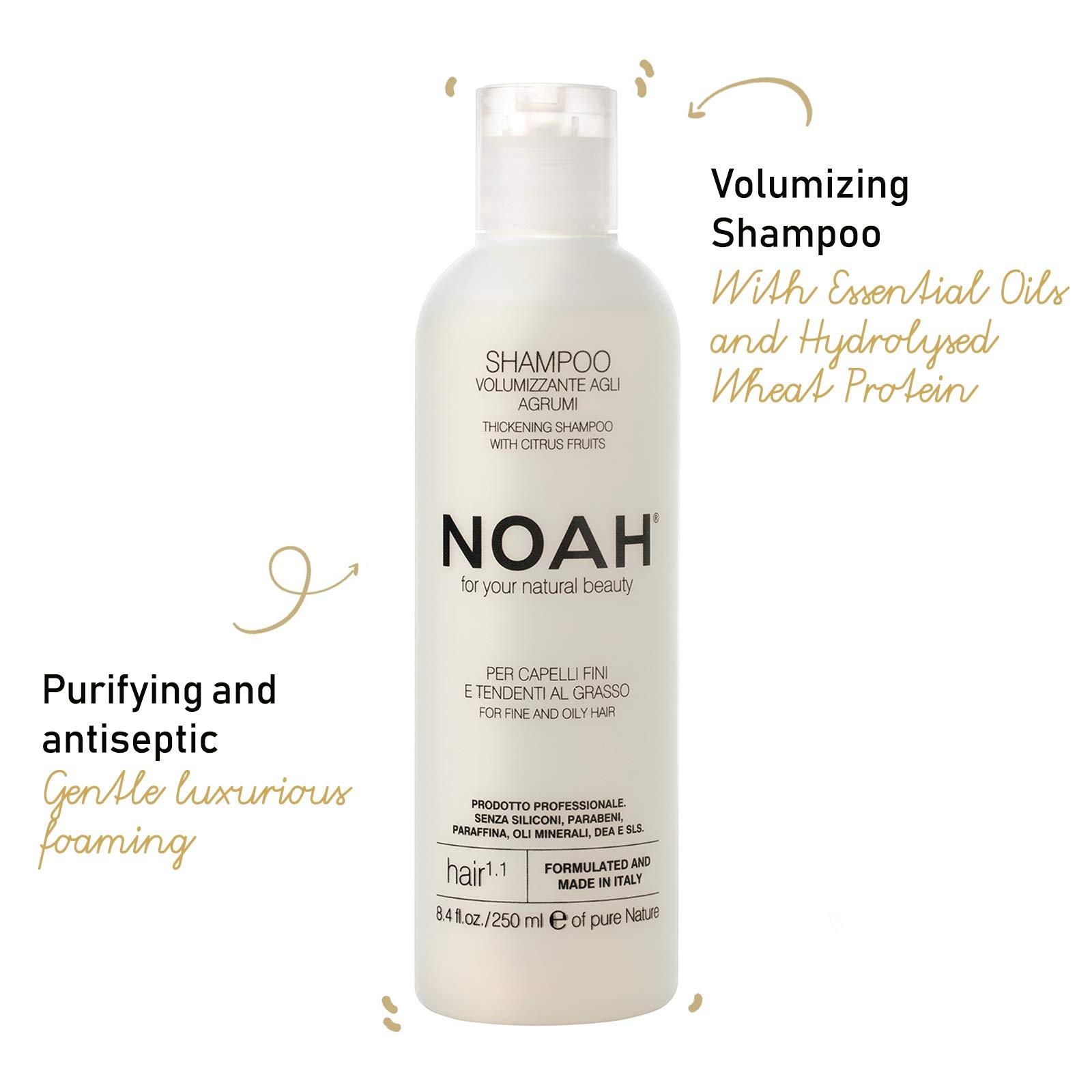 Noah Hair 1.1 Volumizing Shampoo - Organic Shampoo β Best Volumizing Shampoo - With Essential Oils and Hydrolysed Wheat Protein β Hair Products for Natural Beauty - 8.5 fl.oz (250 ml)