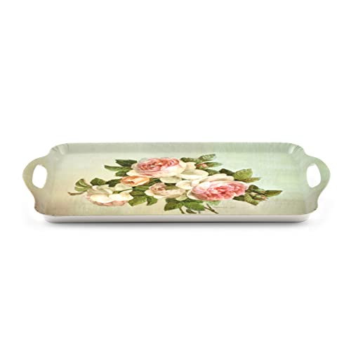 Pimpernel Antique Roses Collection Large Handled Tray | Serving Tray for Lunch, Coffee, or Breakfast | Made of Melamine for Indoor and Outdoor use | Measures 18.9" x 11.6" | Dishwasher Safe