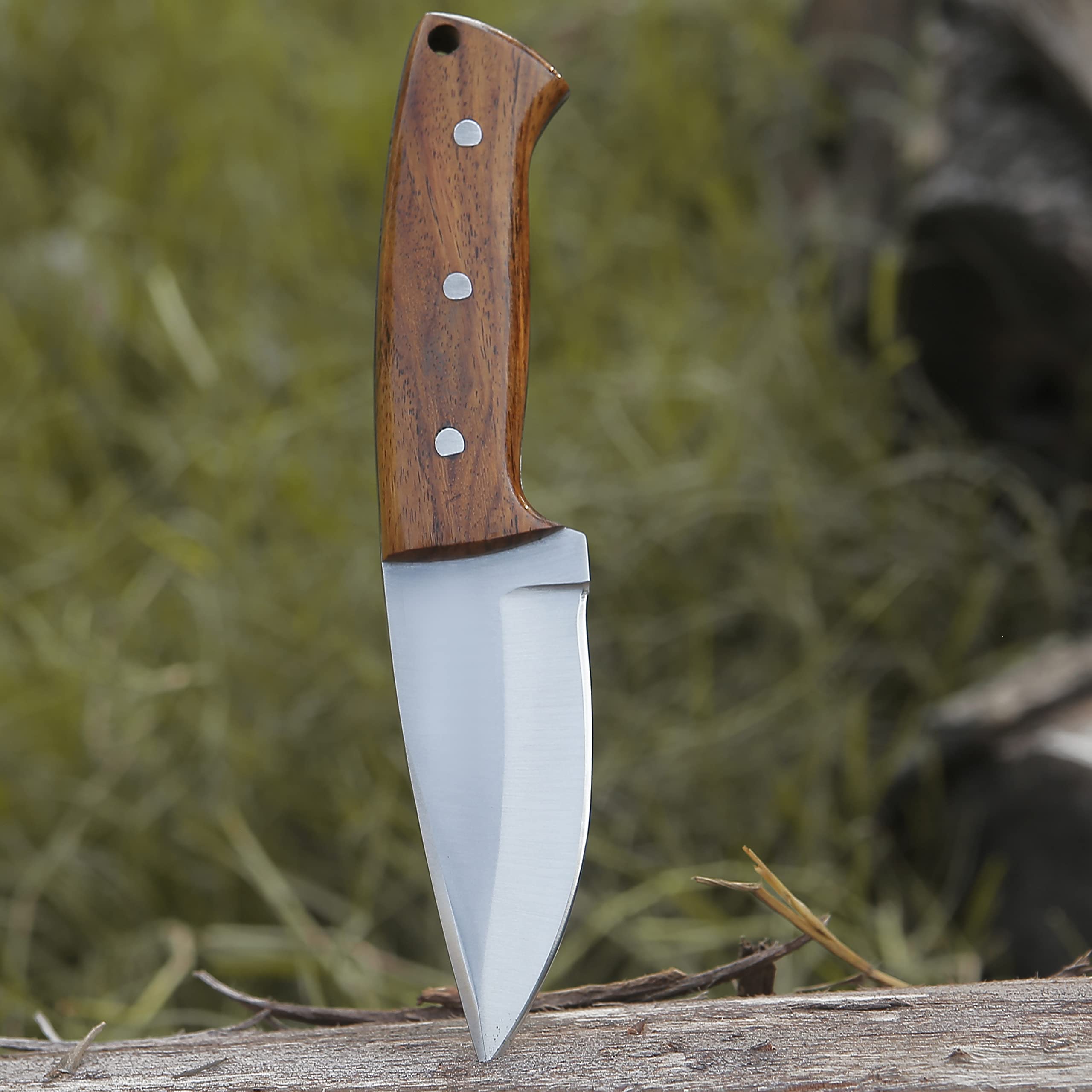 Carbon Steel Hunting - 8" Full TangBlade Wood Handle Skinner Knife With Oxford Leather Sheath - Tactical Survival Military Knife