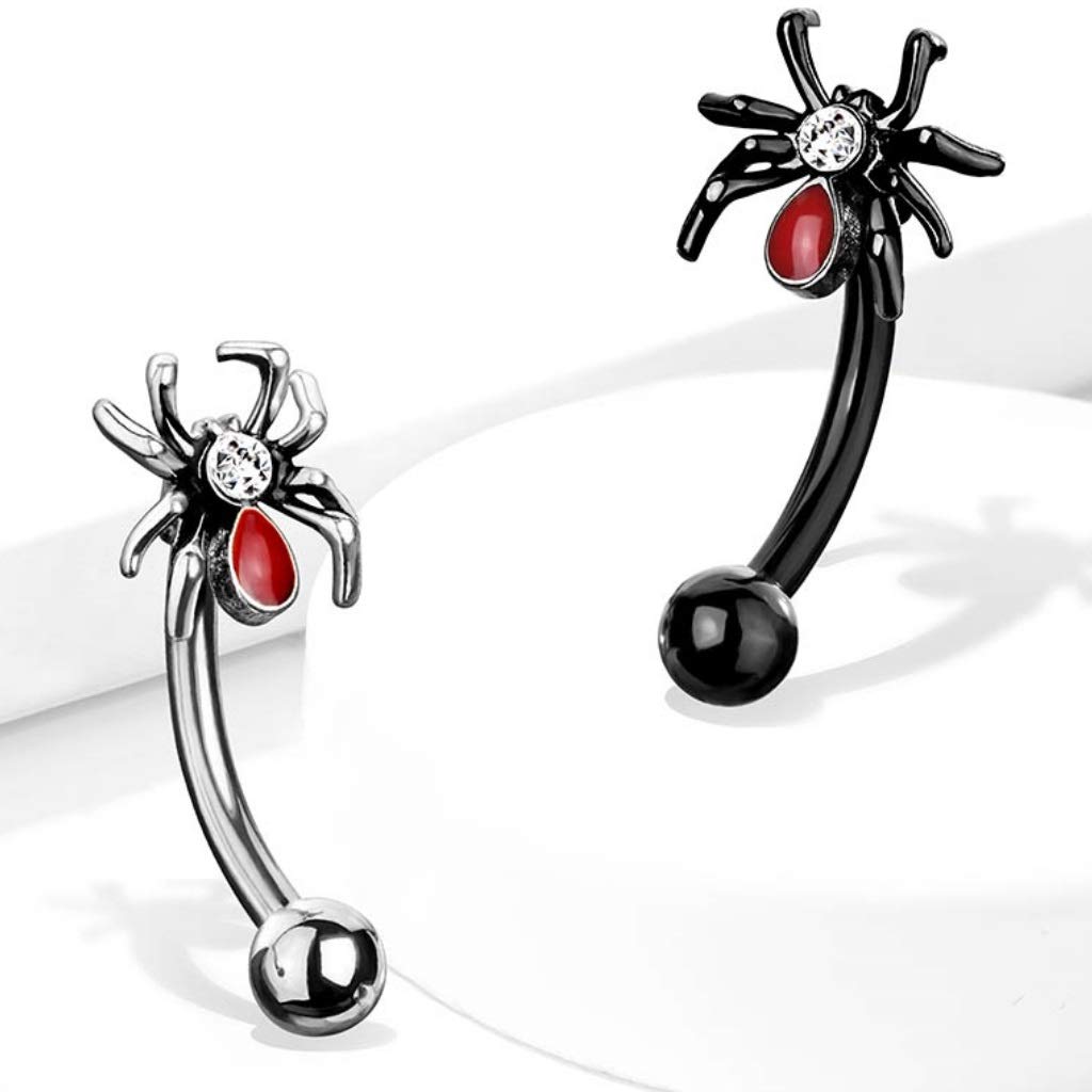 BODY DAZZ 16G Red Tear Spider Surgical Steel Curved Barbell Eyebrow Ring (Both Colors)