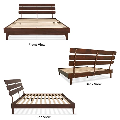 Bme Caden 15'' Bed Frame with Adjustable Headboard - Mid Century, Retro Style with Acacia Wood - No Box Spring Needed - Wood Slat Support - Easy Assembly - Walnut, King (U.S. Standard)