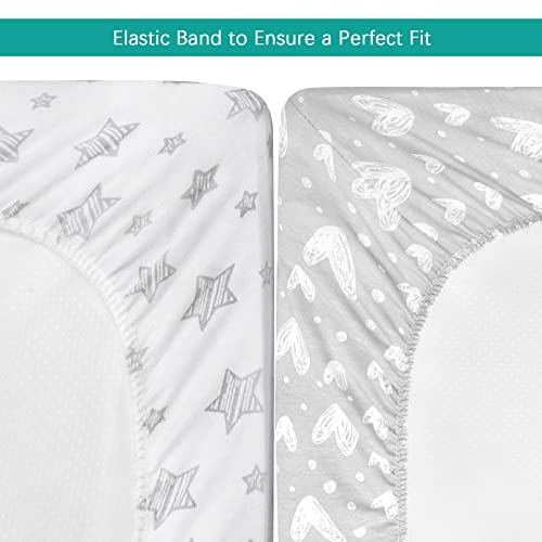 Waterproof Changing Pad Cover 2 Pack, 100% Cotton Change Table Cover Sheets, Ultra Soft, Unisex White Grey Star Print