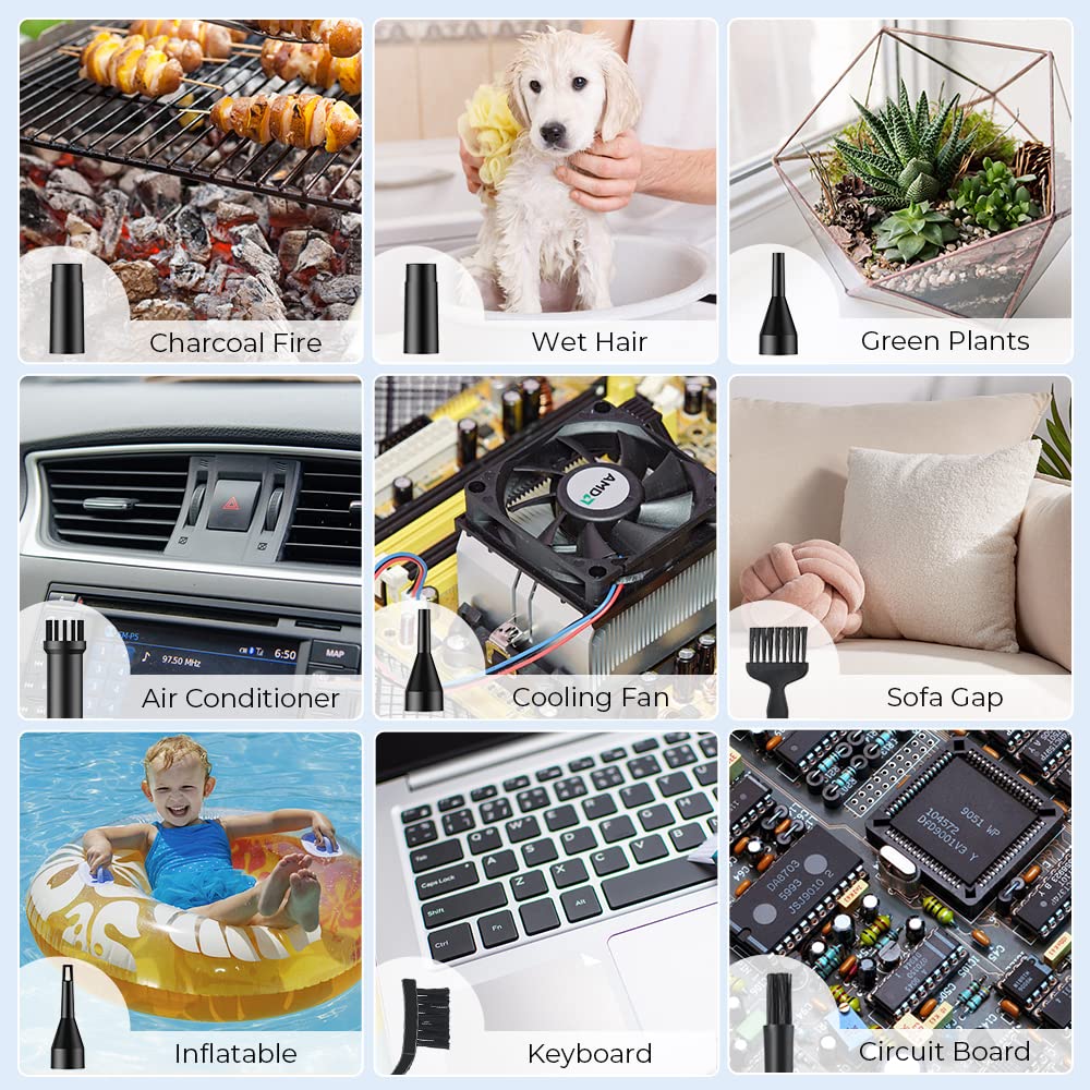 Compressed Air Duster and Vacuum 2-in-1, Reusable Keyboard Cleaner, Good Replace Compressed Air Can, Electric Air Duster 100000RPM -Cordless Air Duster for Computers 9000 mAh (Black)