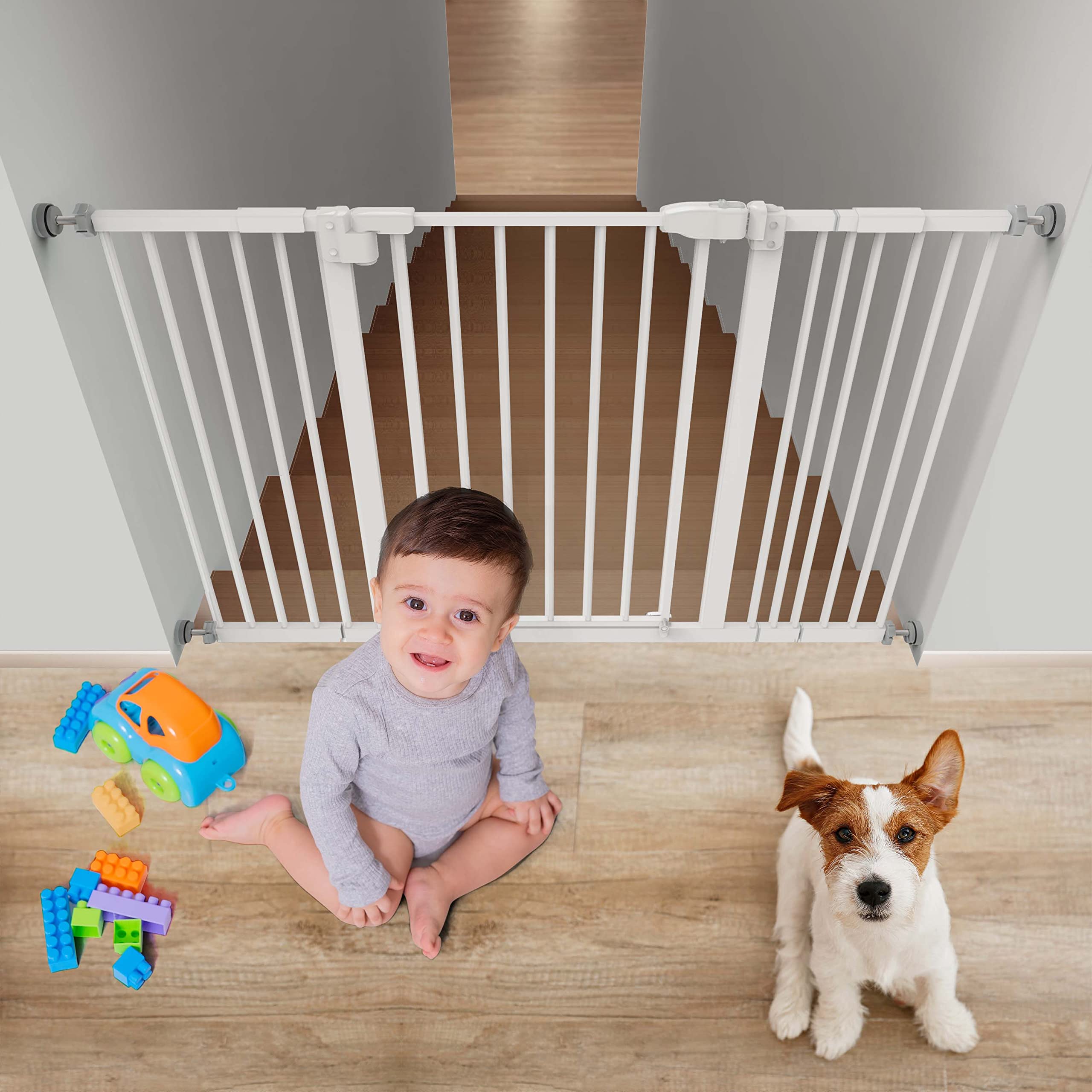Ciays 29.5" to 57.1", 30-in Height Dog Gate Extra Wide Puppy Gate for Doorways Gate, Bonus Kits, White