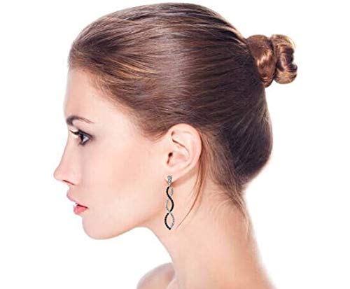 Black White Cubic Zirconia Pave Long Romantic Infinity Twist Drop Earrings For Women Prom Cocktail Party CZ Silver Plated Brass