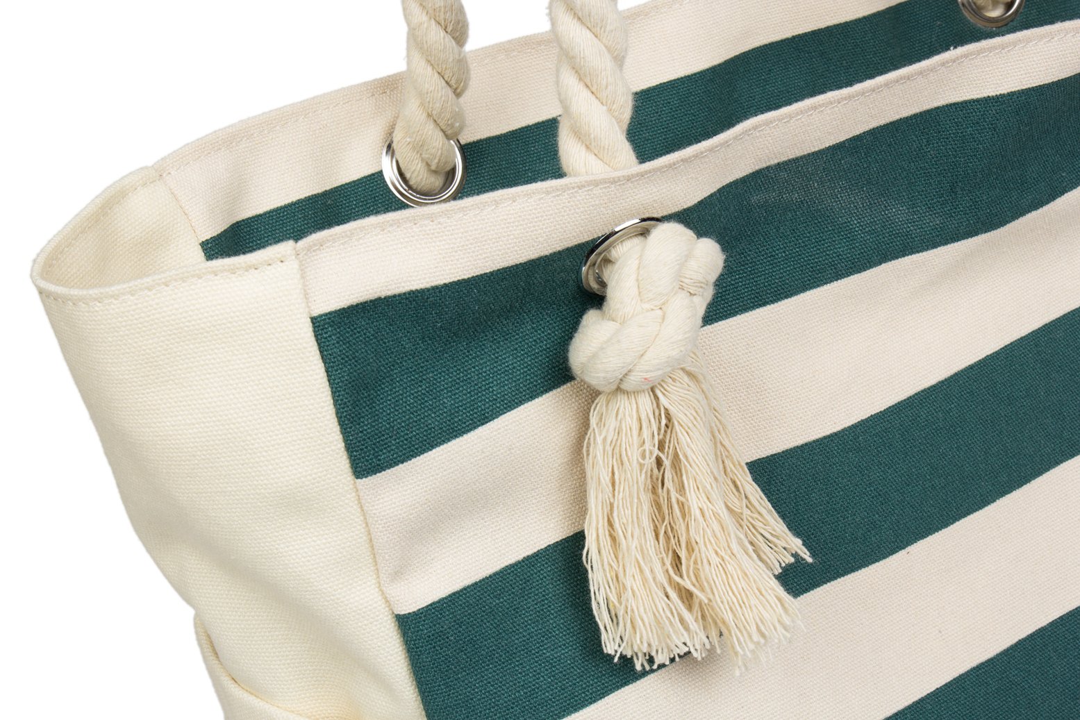 Malirona Large Beach Travel Tote Bag Canvas Shoulder Bag with Cotton Rope Handle (Green Stripes)