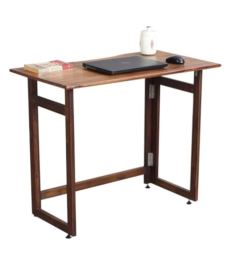Dawn Riser Solid Wood Folding Table Desk, Writing, Laptop, PC, Space Saving, Easy Storage, Sleek Design, DIY Home Office Desk, Small Spaces Walnut Color