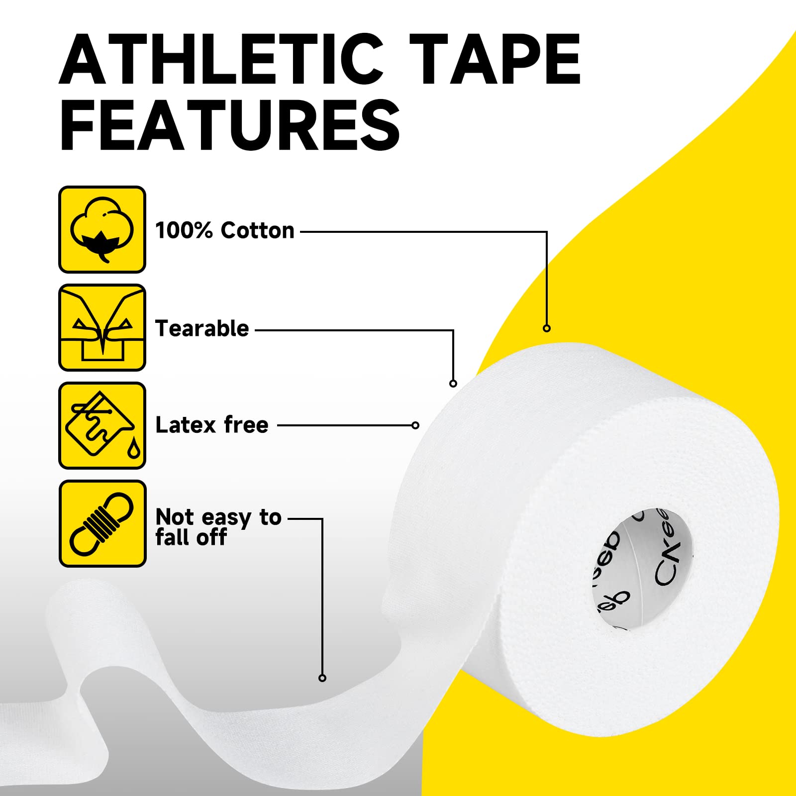 CKeep Athletic Tape, 45ft Per Roll, Easy to Tear and No Residue, Sport Tape for Strains and Sprains, Hypoallergenic and Breathable (2 White)