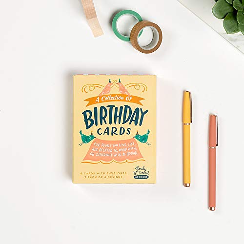Em & Friends Birthday Cards, Happy Birthday Greeting Cards Illustrated Sayings Blank Inside (Box of 8, Assorted Cards, 2 Each 4 Styles)