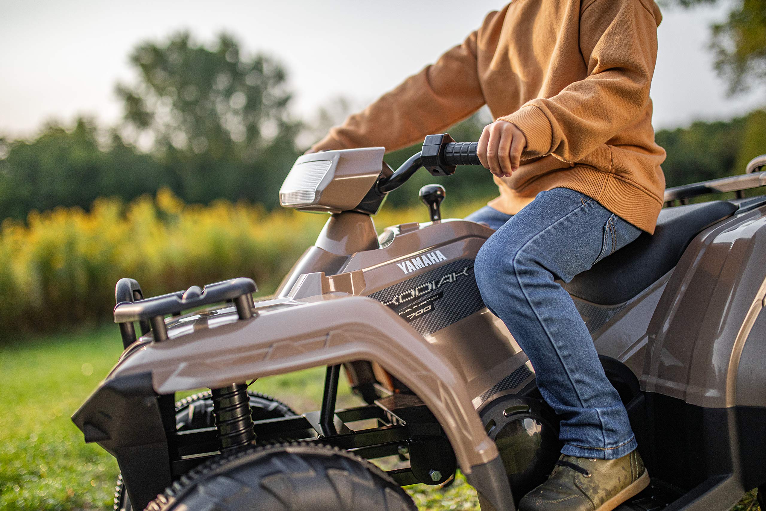 Kid Trax Yamaha ATV Toddler/Kids Electric Ride On Toy, 12 Volt, 3-7 yrs Old, Max Weight 88 lbs, Single or Double Riders, MP3 Player Input, Kodiak Tan