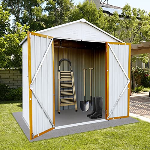 Metal Outdoor Storage Shed 6 x 4 FT, All Weather Metal Shed with Lockable Door, Tool Shed Outdoor Storage for Garden, Patio, Backyard, Lawn (White and Yellow)