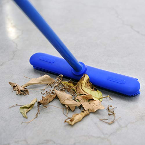ElectroSilk Silicone Bristle Push Broom Carpet Rake Squeegee for Dust, Human and Pet Hair Remover, Multi-Tool Mop for Floor Cleaning, Adjustable Handle Up to 64 in Long, Cat Dog Fur Cleaning Supplies