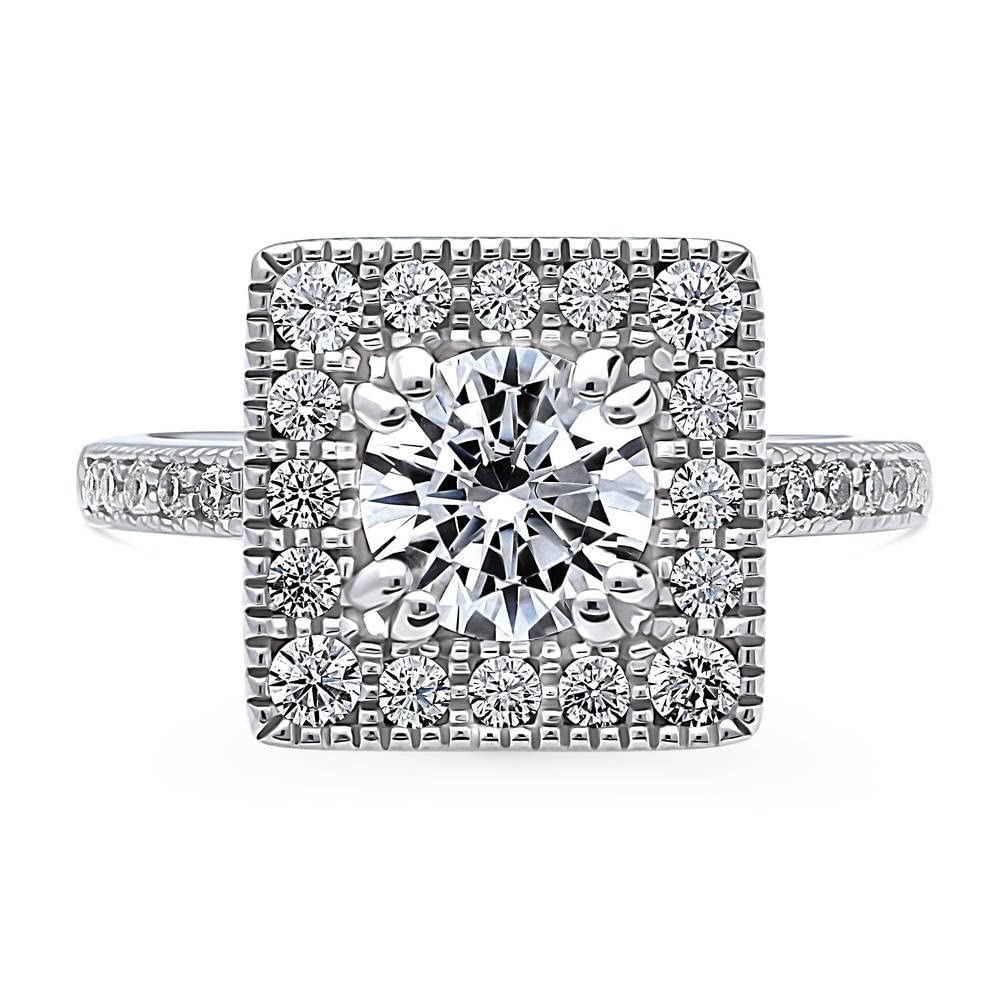 BERRICLE Sterling Silver Halo Wedding Engagement Rings Round Cubic Zirconia CZ Ring for Women, Rhodium Plated Size 7