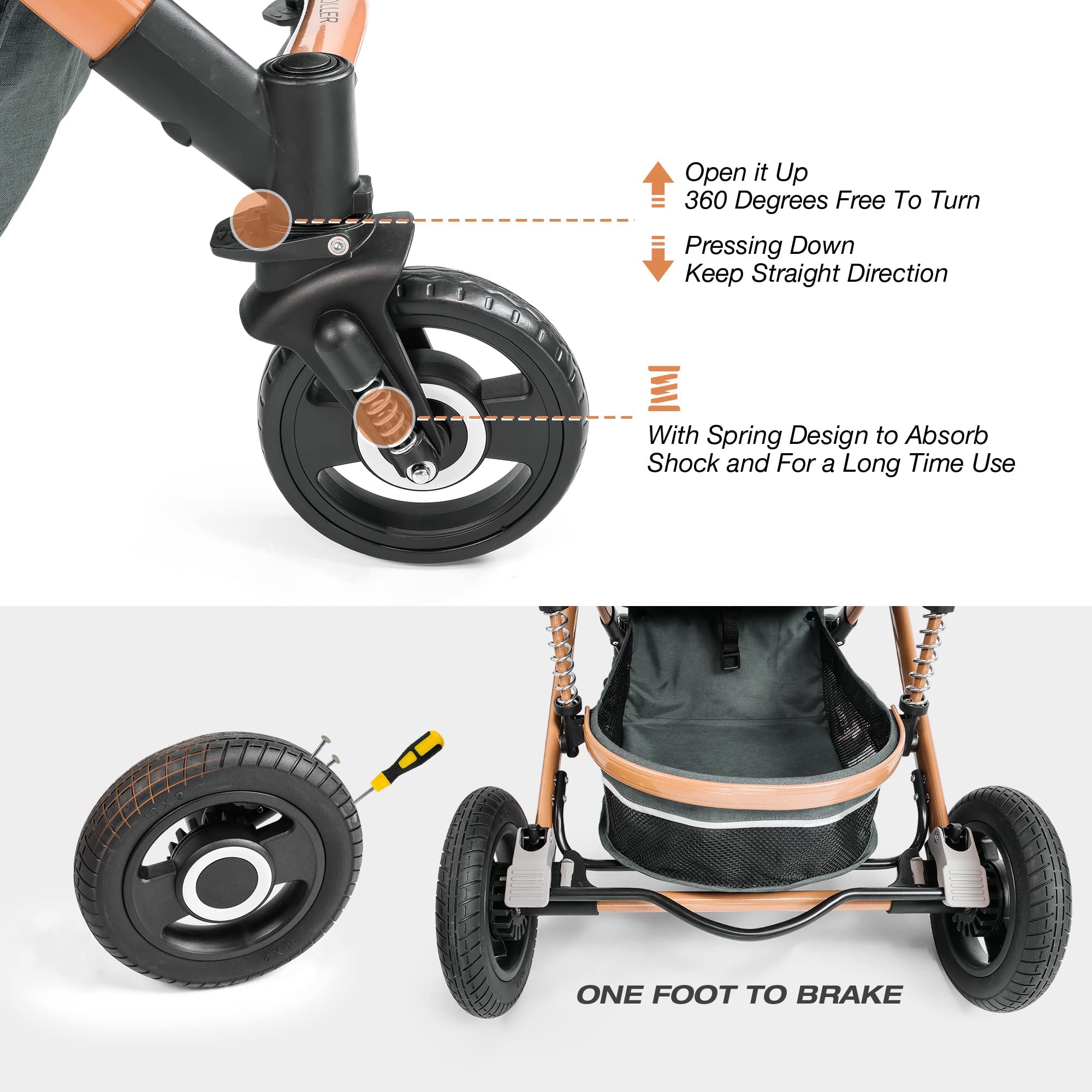 COLOR TREE 2 in 1 Baby Stroller, High Landscape Infant Stroller, Newborn Reversible Bassinet Pram, Foldable Pushchair with Foot Cover, Cup Holder, Net, Safety Wrist Strap (Celadon)