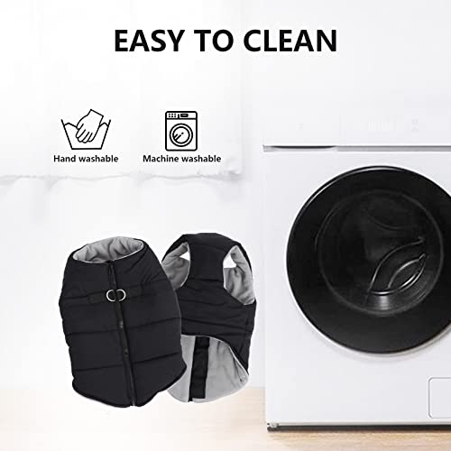 Geyecete Dog Bulldog Clothes Dog Cotton Padded Coat Thick Winter Warm Vest Waistcoat Cold Weather Jacket Clothing for French Bulldog Coat-Black-M