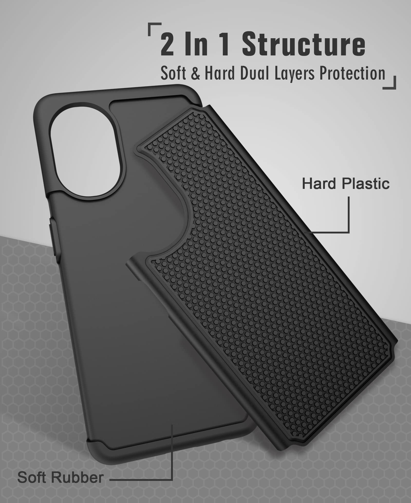 BNIUT for OnePlus Nord N20 5G Case: Dual Layer Shockproof Heavy Duty Protection | Military Grade Drop Proof Protective Phone Cases | Hybrid Hard Shell with Sturdy Durable Texture - Black
