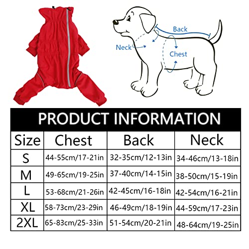 Geyecete Dog Zip Up Dog Coat with Legs Comfort-Waterproof Jacket Reflective Safety,Elasticity Pet Jacket for Large Medium and Small Dogs Puppy Four Legs-Red-XL