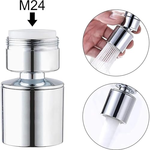 ECMHNIZF Kitchen Tap Head 360° Rotate Faucet Swivel End Diffuser Adapter Filter M24 Kitchen Faucet Aerator Bath Faucet Connector, Silver