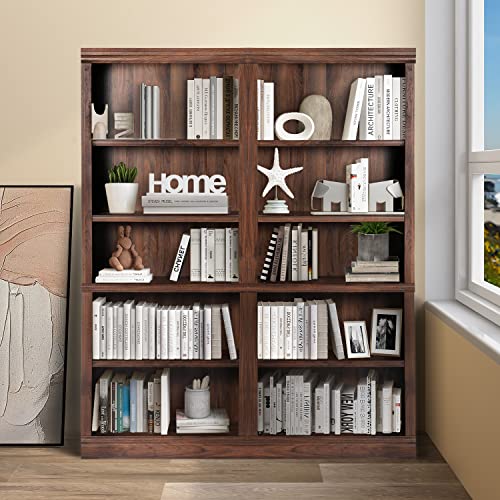 LYNSLIMÂ Wooden Bookcase, 5-Shelf Free Standing Bookcase for Home Office Living Room Open Display Organizer Storage Bookshelf, Oak Finish Decor Furniture (Brown)