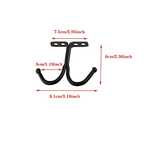 Mewuthede 6pcs Double Prong Ceiling Hooks,Wall Hanger Coat Hat Towel Bag Scarf Keys (Black)