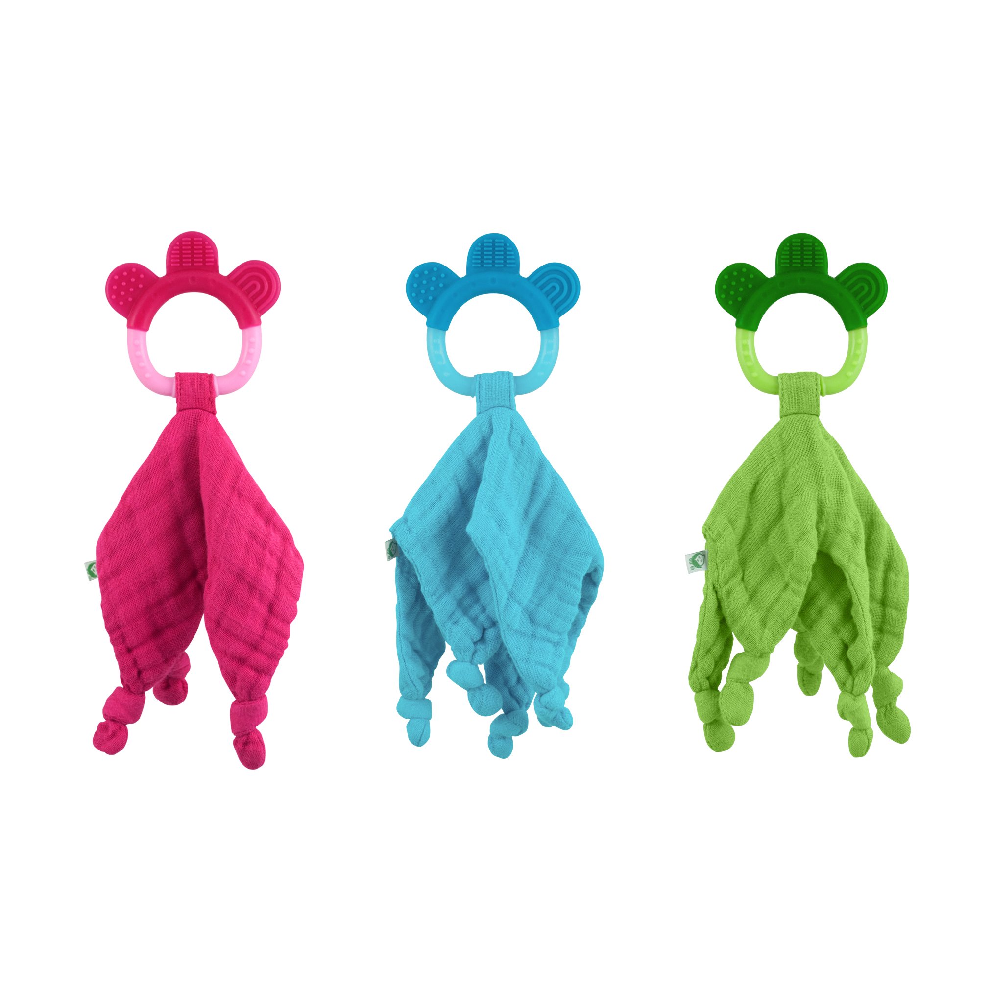 green sprouts Muslin Blankie Teether made from Organic Cotton | Soothes gums & promotes healthy oral development | Multiple textures massage gums, wet knots for extra relief, Easy to hold & chew