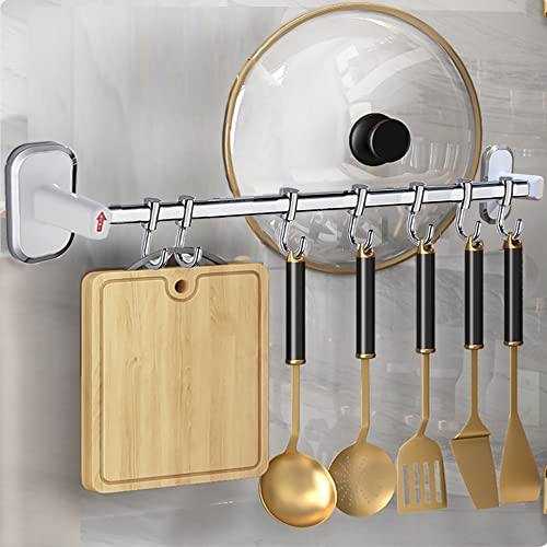 Multifunction Utility Hooks,BAIEUEJO Wall-Mounted Kitchen Hooks for Utensils,Nail Free Adhesive Stainless Steel Kitchen Utensil Hanging Rack with 7 Sliding Hooks,for Kitchen/Bathroom(White)