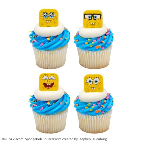 DecoPac SpongeBob SquarePants™ Mood Faces Rings, SpongeBob Cupcake Decorations Featuring SpongeBob SquarePants, Yellow - 24 Pack