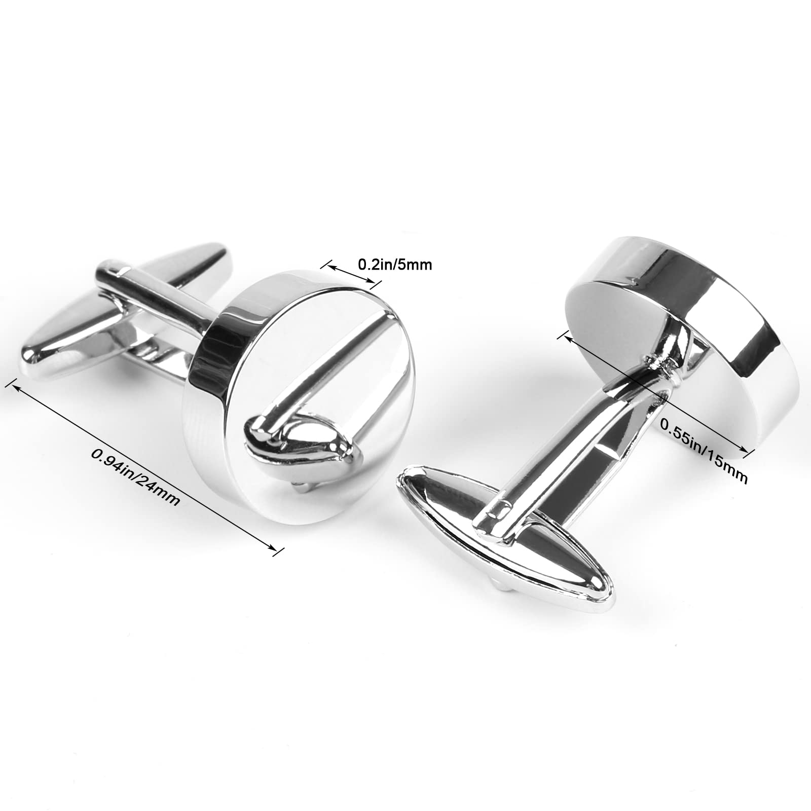 Classic Cufflinks for Men Silver Blank Cuff Links and Tie Clip Set