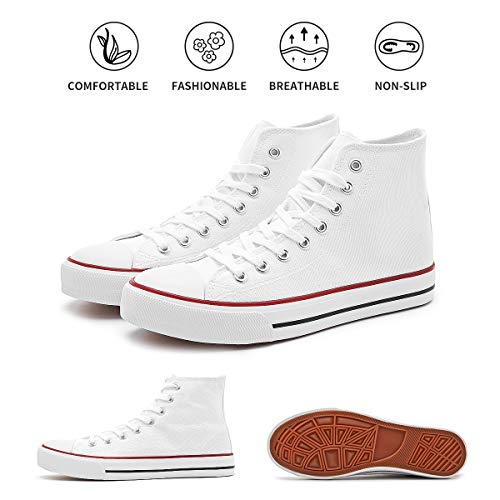 hash bubbie Women's High top Sneakers Classic High Tops Canvas Shoes for Women Lace up Tennis Shoes Fashion Canvas Sneakers Casual Shoes for Walking( White,US8)