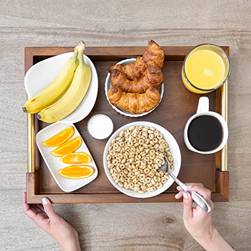Multifunctional Luxury Acacia Wood Tray Set - Modern, Rustic Wood Serving Tray with Handles for Indoor & Outdoor Use β Luxurious Giftable Bundle with Large & Small Wood Serving Board & 4 Coasters
