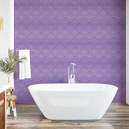 Lunarable Vintage Peel & Stick Wallpaper for Home, Western Medieval Motifs with Leafs and Curlicues Floral Damask Pattern, Self-Adhesive Living Room Kitchen Accent, 13" x 100", Lavender and Purple