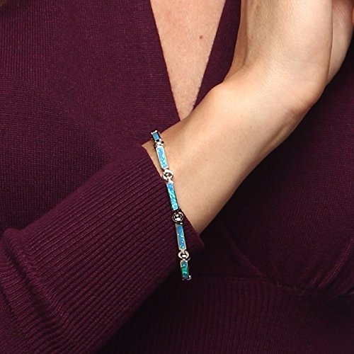 Beaux Bijoux Sterling Silver 7" Created Blue Opal Bar Link Bracelet